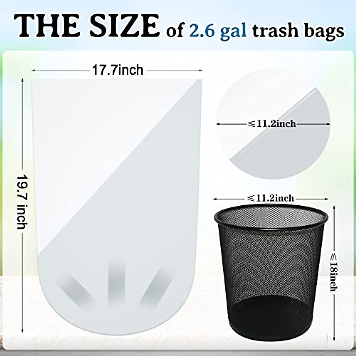 Glenmal 1000 Counts 2.6 Gallon Trash Bags Compostable Small Garbage Bags Bathroom Trash Bags Unscented Wastebasket Bags Trash Can Liners for Office Kitchen Bedroom (White)