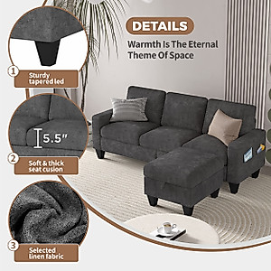 Youmumeub Sectional Sofa, L Shaped Couches for Living Room with Movable Ottoman Small Snowflake Sofas Modular Furniture Set for Apartment Small Space Loft