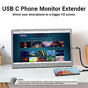 QQH Portable Monitor, 15.6" FHD 1080P Travel Monitor for Laptop, Extra Laptop Screen Extender, HDR, Plug&Play, USB C HDMI Portable Screen for Laptop PC Phone MAC PS5 Xbox Switch- Foldable Kickstand