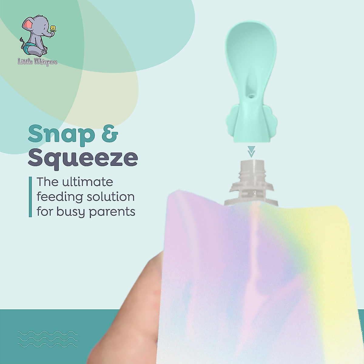 LittleWhispers Baby Food Pouch Silicone Spoons with Travel Cases - 3 Squeeze Pouch Attachment Toppers