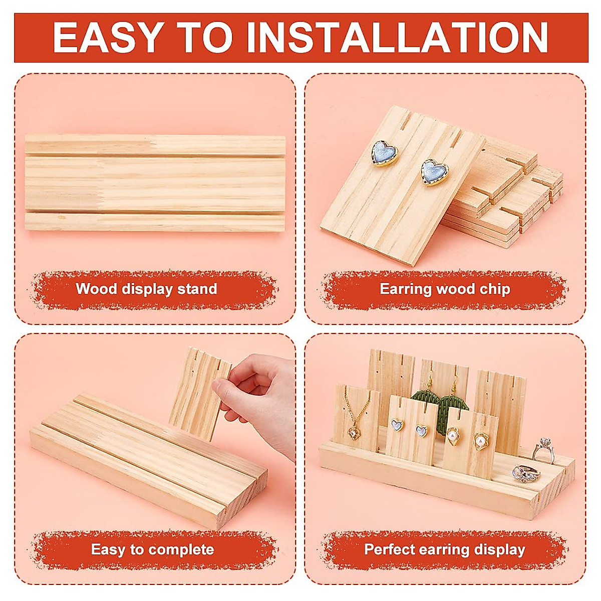 PH PandaHall Earring Holder Jewelry Display Wood Earring Necklace Stands with 6pcs Earring Cardboard Wood Earring Display Stands for Selling Earring Showing Jewelry Displaying Business Card