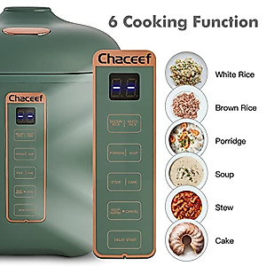 CHACEEF Mini Rice Cooker 2-Cups Uncooked, 1.2L Portable Non-Stick Small Travel Rice Cooker, Smart Control Multifunction Cooker with 24 Hours Timer Delay & Keep Warm Function, Food Steamer, Green