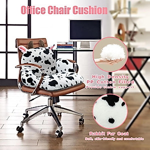 QIUODO Cute Chair Cushion, Gaming Chair Cushion with Backrest Non-Slip, Comfy Seat Cushion for Office Desk, Kawaii Chair Cushions for Gamer, Soft Chair Cushion for Room Bedroom Decor（Fancy Cow）