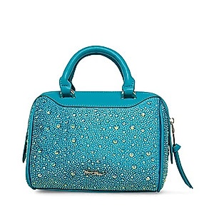 Betsey Johnson Rhinestone -Barrel Satchel, Teal