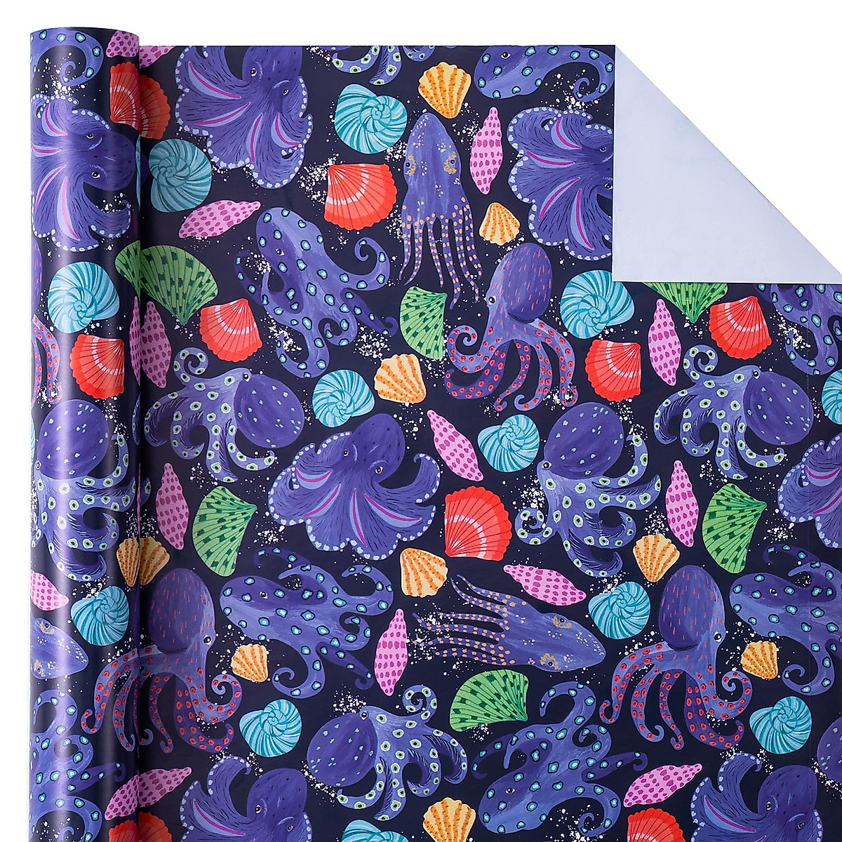WRAPAHOLIC Ocean Wrapping Paper Roll - Mini Roll - 17 Inch x 33 Feet - Octopuses, Pectinid and Conches Design, Perfect for Birthday, Party, Holiday