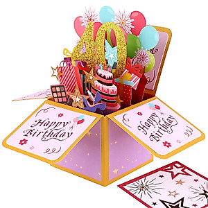 Happy Birthday Pop Up Card, Creative 3D Birthday Card with Classic Envelope & Writing Note Happy Birthday Pop Up Box for Women Men(40th Birthday Card)