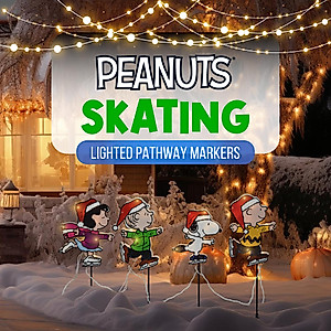 PRODUCTWORKS 12-Inch Peanuts 2D Pre-Lit Yard Art with 40 LED Lights Flat PVC Christmas Pathway Markers with Lucy, Linus, Snoopy and Charlie Brown