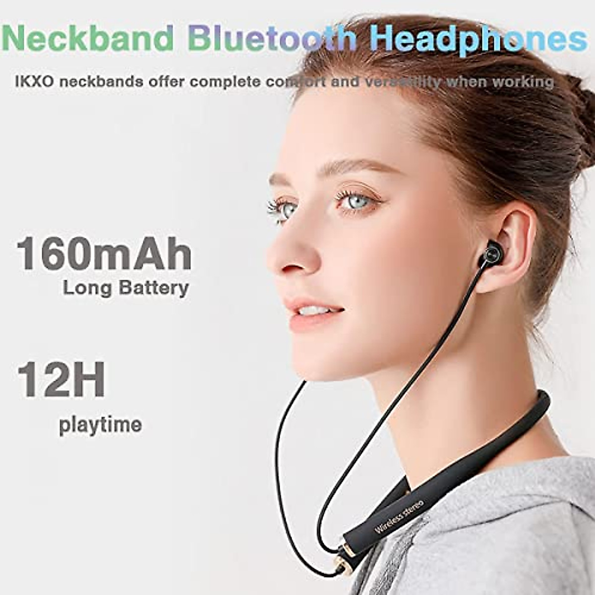 IKXO Neckband Bluetooth Headphones Noise Cancelling Headset with Mic Wireless Earbuds 5.0 CVC 8.0 Waterproof Sport Earphones for Running Driving Working Compatible