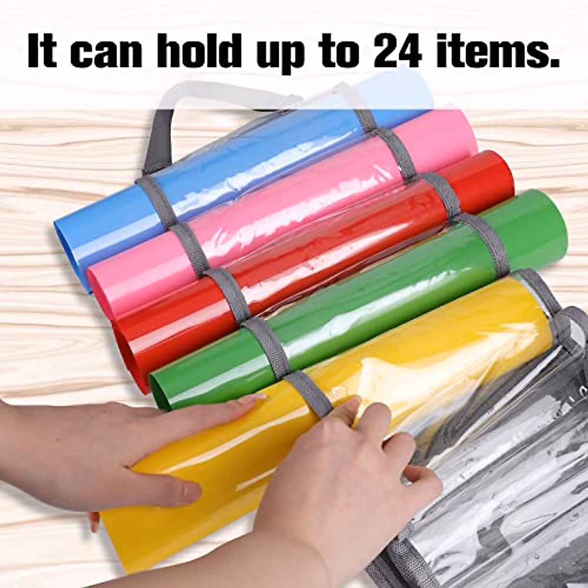 AROUY Vinyl Storage Organizer - Vinyl Roll Holder Wall Mount/Over The Door, Craft Vinyl Storage Rack, Hanging Organizer Storage with 24 Roll Compartments (24 - Gray)