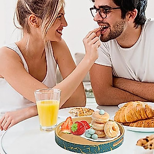 Santentre Bamboo Serving Tray with Handles,Round Decorative Tray,Trays for Coffee Table,Kitchen Table,Serving Food,Eating,Party,Circle Tray for Home Decor,Tea Serving Tray for Breakfast in Bed