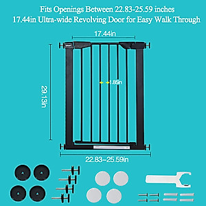 WAOWAO Narrow Baby Gate Walk Thru Pressure/Hardware Mount Auto Close Black Metal Child Dog Pet Safety Gates 29.13in Tall for Top of Stairs,Doorways,Kitchen and Living Room 2 (Black-22.83"-25.59")