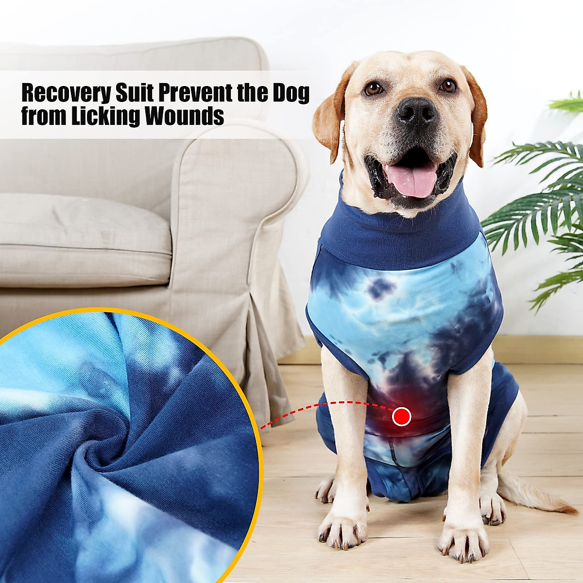 JOHNBOLIN Dog Recovery Suit, Spay Surgical Onesie for Female Dog, Body Suits After Surgery Anti-Licking, Tie-Dye Neuter Pet Recovery Shirt for Male Dog Alternative E-Collar&Cone (Blue, Small)