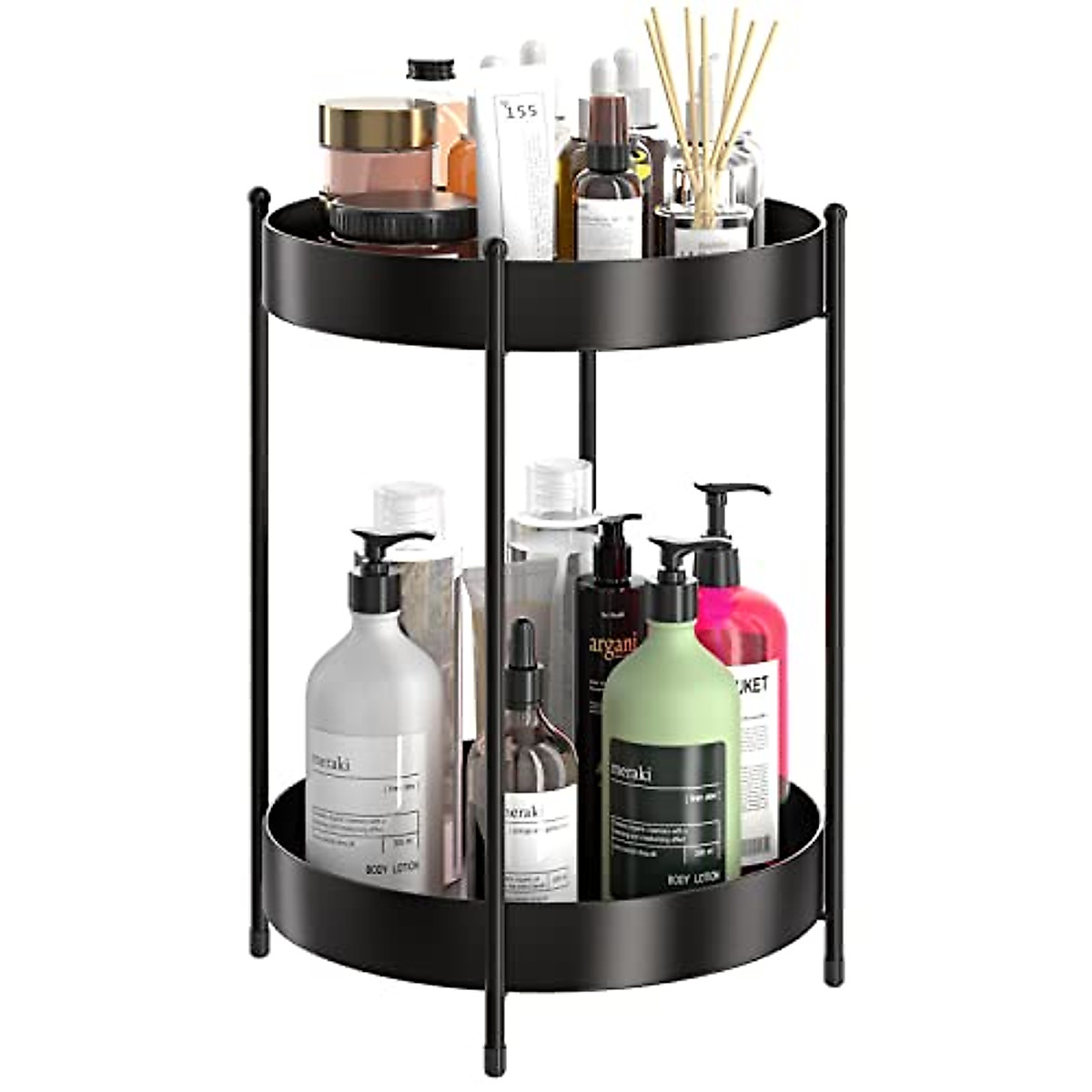 EKNITEY Bathroom Vanity Countertop Organizer - 2 Tier Makeup Counter Organizer Small Tiered Trays for Home and Kitchen (Black)