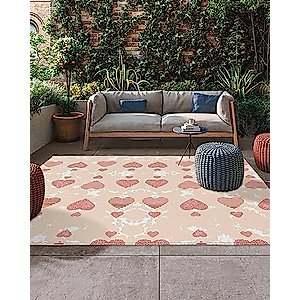 JasmineM Pink Heart Pattern Outdoor Rug Mats, Waterproof Outdoor Plastic Straw Rug 4'x6' for Patio, Thanksgiving Indoor Outdoor Area Rug for Front Door, Deck, Picnic, Porch, Balcony