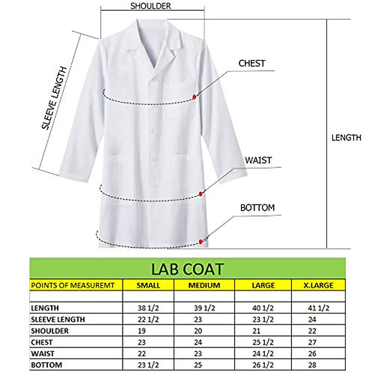 TALVANIA Lab Coat Women White Long Sleeve Uniform Lab Coats Cotton Laboratory Doctor Nurse Coat (X-Large)