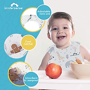 KinderSense® Disposable Baby Bibs (60 Count) for Feeding and Drooling – Travel Bibs for Baby Toddler & Child Boys & Girls | Absorbent and Leakproof - Large Bib Tray