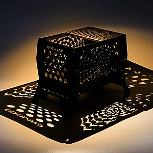 Odoland Camping Charcoal Grills, Portable Bonfire Fire Pit with Grill, Carry Bag Rectangle Cast Iron Fire Pit for Outdoor Cooking, Patio Backyard, Barbecue, Honeycomb