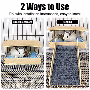 Guinea Pig Hideout-Natural Wooden Guinea Pig Bedding Guinea Pig Toys with Stairs and Mat,Detachable Guinea Pig Bed for Guinea Pig Cages Hamsters Bunny Chinchillas.