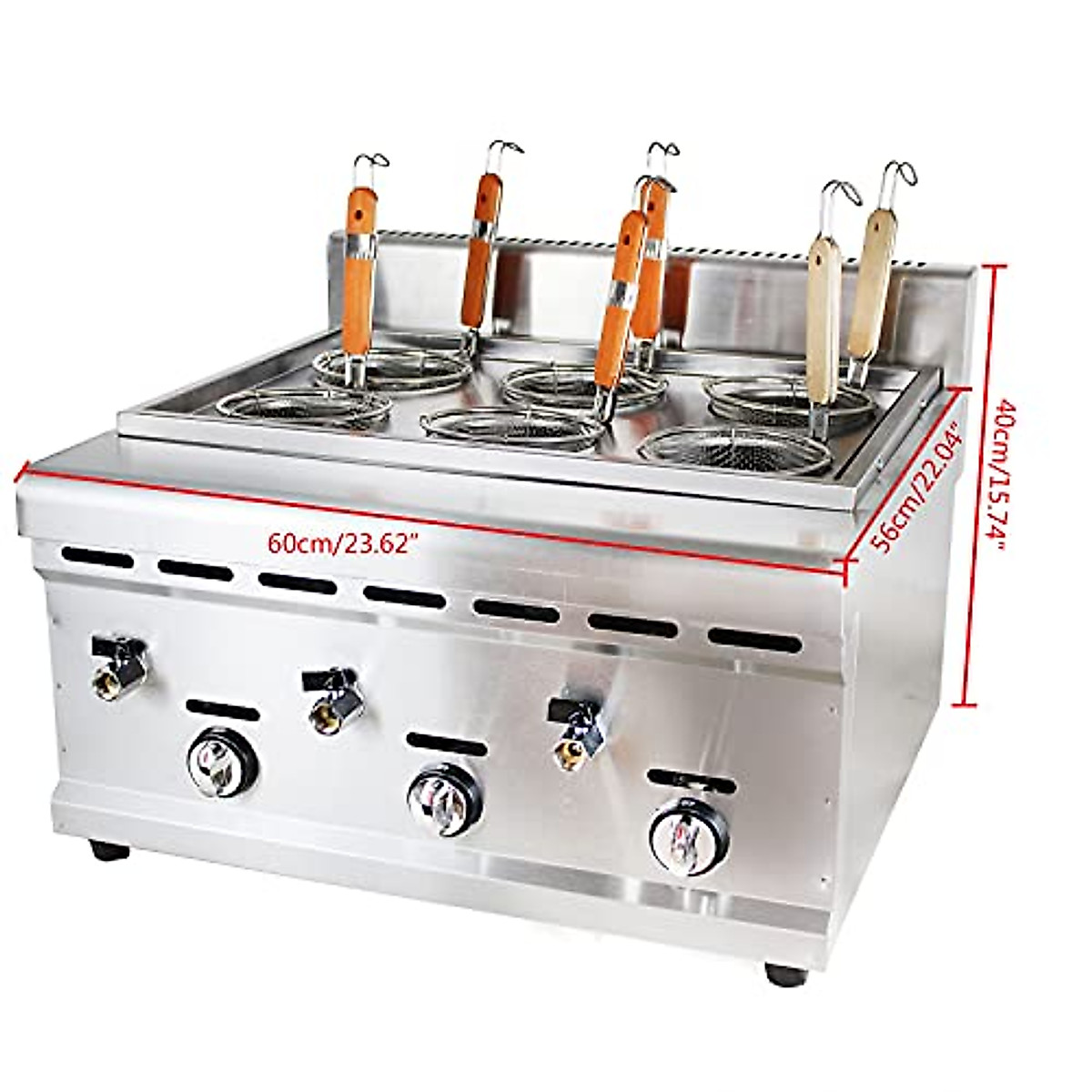 6 Hole Gas Countertop Pasta Cooker Machine with Filter, Cooktop Table Top Noodles Cooking Machine Pasta Makers Pasta Cooking Tool Stainless Steel Dumpling Soup Pot Noodles Maker with 6 Basket
