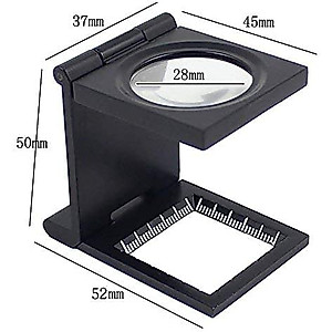 Yosoo 10X 28mm Mini Three-Folding 10X Magnifier Zinc Alloy Magnifier Magnifying Glass with Scale for Textile Optical Jewelry Tool
