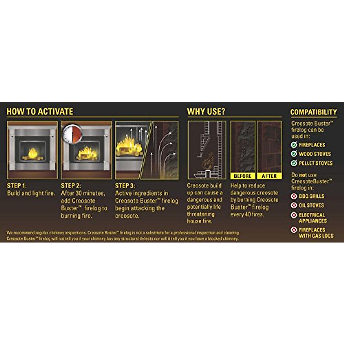 Pine Mountain Creosote Buster Chimney Cleaning Safety Firelog 3.5Lb Log Brown 1 Count, (4152501500)