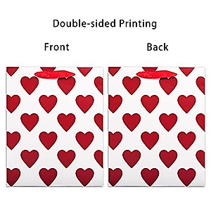 FaCraft Valentines Day Gift Bag 13" Large Valentines Gift Bags with Handles for Kids Heart Gift Bag for Girlfriend Boyfriend Anniversary Wedding Bridal Shower with Wrapping Tissue Paper for Men Him
