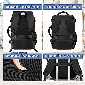 Rinlist Backpack for Men Women, Black Backpack for Traveling on Airplane, Weekender Carry on Backpack Casual Daypack for Hiking Gym Business Work College, Anti-theft Backpack Purse