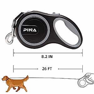 PINA Retractable Dog Leash, 26ft Dog Leash for Small Medium Large Dogs Up to 110lbs, 360° Tangle-Free Reflective Nylon Tape, with Anti-Slip Handle, One-Handed Brake, Pause, Lock - Black & Blue /2PACK
