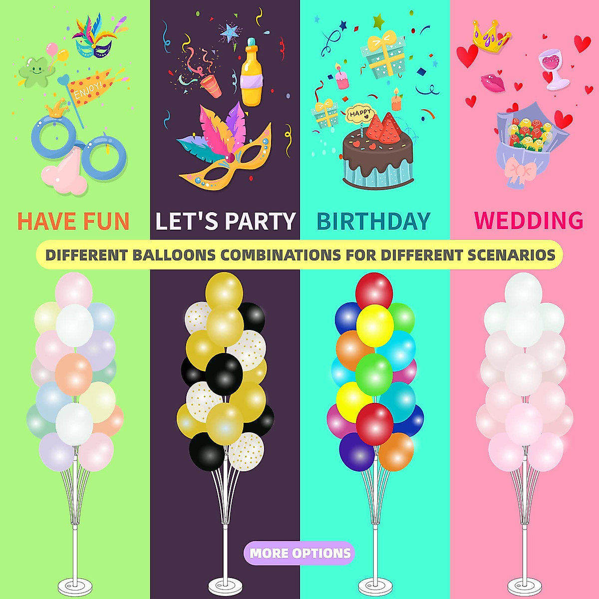 Balloon Column Stand Kit Set of 2 - Balloon Stand with Base, and Pole,Balloon Tower Backdrop Decoration for Wedding, Baby Shower, Birthday Party, or Bachelorette Parties (No Balloon)