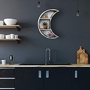 4simplethings Rustic Moon Shelf Decor, for Wall Mounted Moon Shelf, Display Shelves, Wooden Floating Shelves, Beautiful Moon Wall Decor, Use As Hanging Shelves for Wall