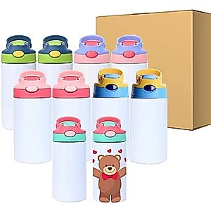 25Pack 12oz Kid sublimation Tumbler Blank Strainght Insulated Cute Sippy Cup Stainless Steel Water Bottle