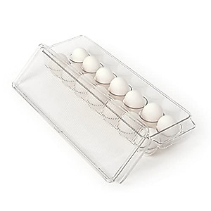 Totally Kitchen Egg Holder for Refrigerator, Fridge Organizers and Storage Clear, BPA-Free Plastic Storage Containers with Lid & Handles, 14 Eggs Tray Bins