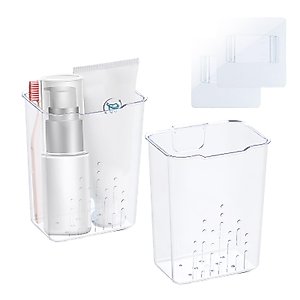 KKONHII 2 Packs Cabinet Door Organizer, Acrylic Adhesive Shelf Wall Mounted Storage, Self Adhesive Shower Shelves Without Drilling, Automatic Draining Clear Shower Organizer for Bathroom