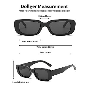 Dollger Trendy Rectangle Sunglasses For Women Men Trendy Vintage Rectangular y2k white Shades sunglasses Black+ white