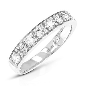VIR JEWELS 1 cttw Diamond Wedding Band For Women, Milgrain Diamond Wedding Band in 14K White Gold Prong Set, Size 9.5