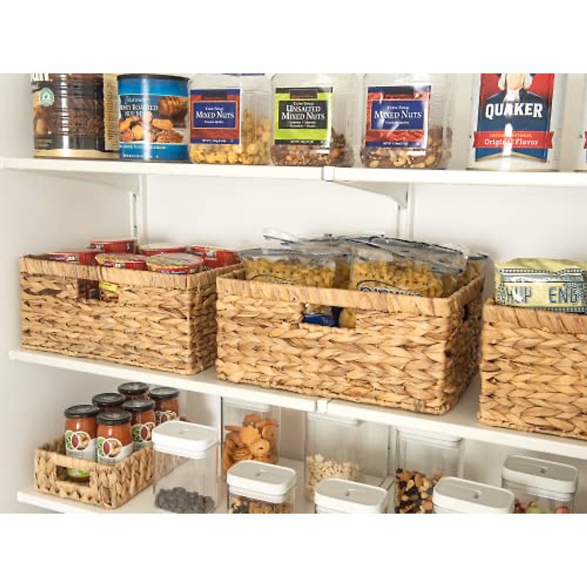 StorageWorks Large Rectangular Wicker Basket, Water Hyacinth Storage Basket with Built-in Handles, 1 Pack