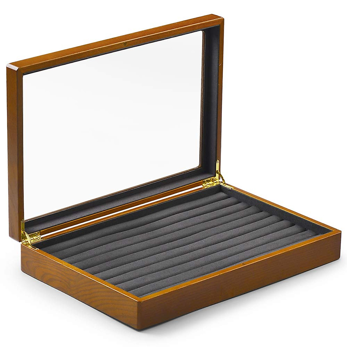 Oirlv Solid Wood Jewelry Display Box Rings Earrings Organizer Case with Acrylic Lid Vintage Gift for Women