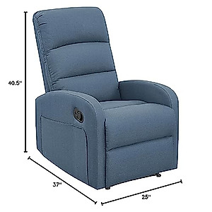 NewRidge Home Goods Charlotte Upholstered Manual Recliner, Denim Blue