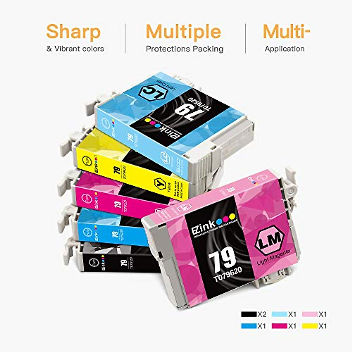 E-Z Ink (TM Remanufactured Ink Cartridge Replacement for Epson 79 T079 (T079120, T079220, T079320, T079420, T079520, T079620) to use with Artisan 1430 and Stylus Photo 1400 Printer (7 Pack)