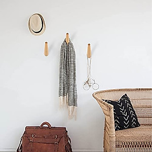 3PCS Wood Wall Hooks, Horn-Shape Oak Wood Coat Hooks Wall Mounted - Rustic Wall Coat Rack Hat Hooks Robe Hooks Entryway Wall Hangers for Hanging Towels Clothes Bedroom (Wood Beech)