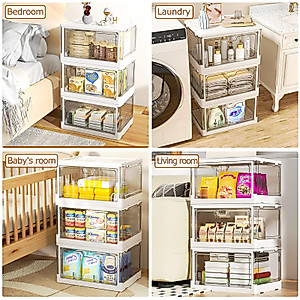 Clear Storage Bins with Lids 3 Packs - 24Qt Stackable Storage Bins, Acrylic Organizers , Plastic Multifunctional Folding Storage Bins, Collapsible Stackable Storage Box for Bedroom, Living Room