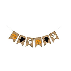 Halloween Decorations,Halloween Banner Halloween Burlap Multicolored Design Pumpkin Witch Bunting Banners for Halloween Party Decoration 1Set