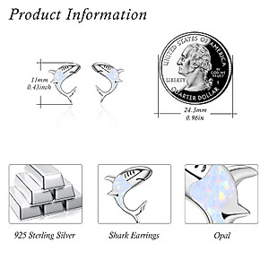 Shark Earrings for Women 925 Sterling Silver Opal Stud Earrings Cute Animal Earrings Shark Jewelry Gifts Christmas Gifts