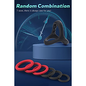 Canrok Silicone Cock/Penis Rings Set with 7 Different Sizes for Erection Enhancing, Long Lasting Stronger Strechy Adult Sex Toys for Men or Couple