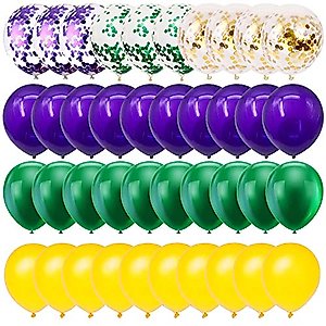 80PCS Mardi Gras Party Balloons Decoration Supplies - Purple Green Gold Mardi Gras Themed Latex Balloons Party Decorations
