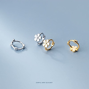 lianiser 14k Gold Plated Floral Flower Small Gold Huggie Hoop Earrings Little Hoop Earrings Statement Jewelry Five Petals Sterling Silver for Women Teen Girl-8mm gold