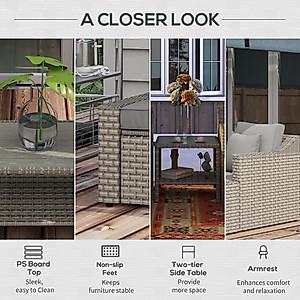 Outsunny 5 Piece Patio Furniture Set, All Weather PE Rattan Conversation Chair, and Ottoman Set with Coffee Table, Cushions & Pillows Included for Balcony, Porch, Deck, Pool, Lawn, Gray