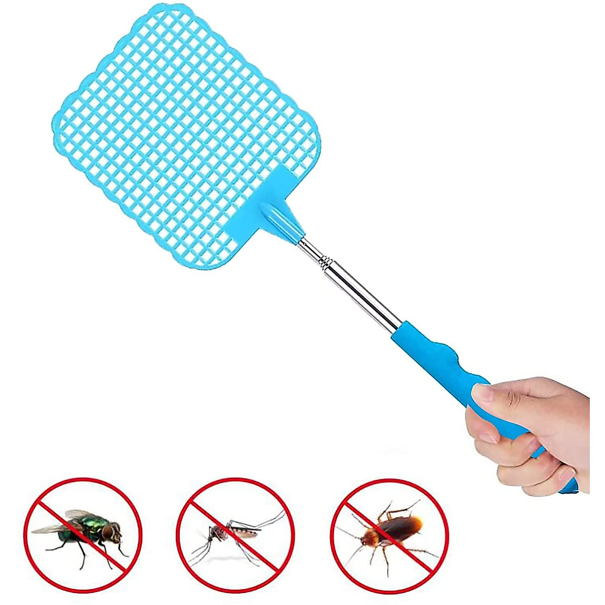 ILamourCar 2 Pieces Fly Swatter, Extendable Fly Swatter, Manual Fly Swatter, Fly Swatter for Flies, Mosquitoes and Insects (Black&Blue)