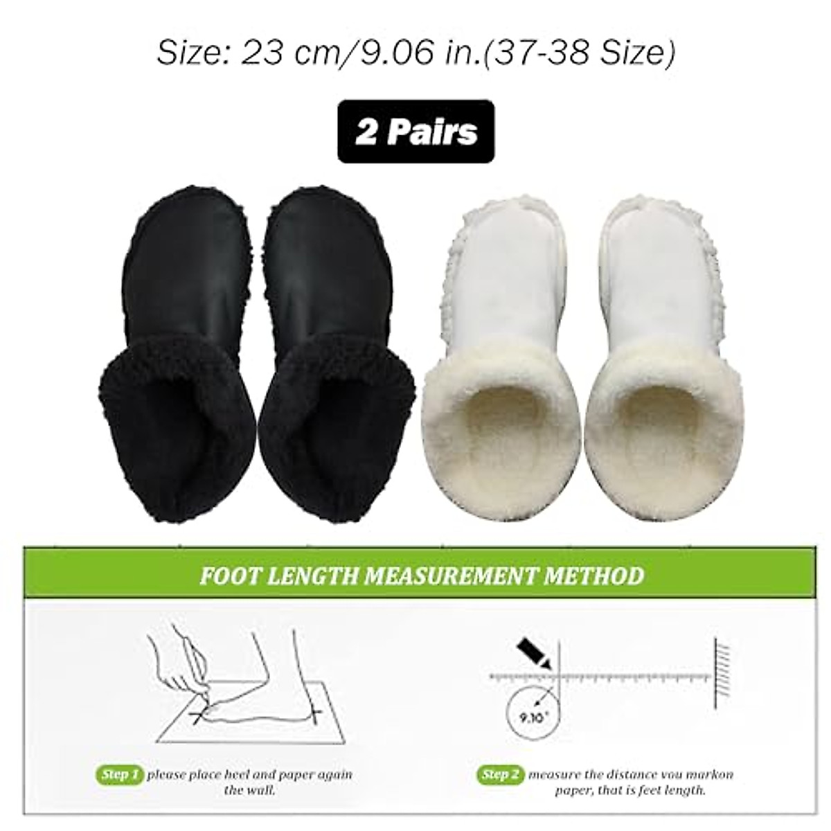 2Pairs Warm Insoles for Hole Shoes 9.1 Inch Fur Insert Lining Shoe Inner Sole Black and White Fur Insoles Soft Fleece Insert Winter Hole Shoes Liners Replacement for Women Men