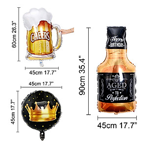 OULAIZ Happy Birthday Banner with Beer Mug Whiskey Bottle & Crown Mylar Foil Balloons, Birthday Party Decorations Supplies for Men and Women